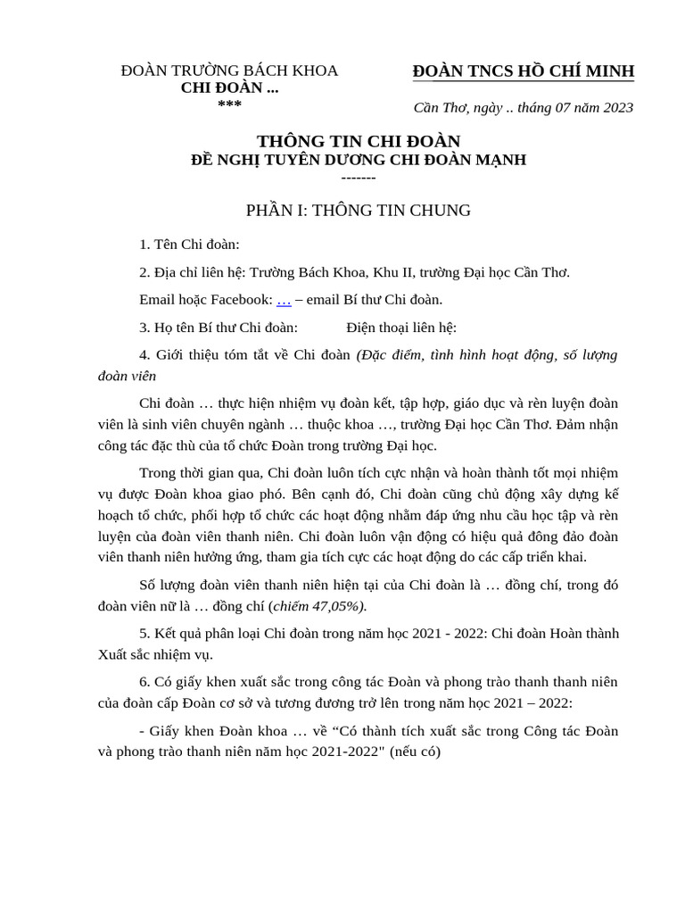 Tham khảo Mau 3 - Bao cao hoat dong cua Chi doan manh | PDF
