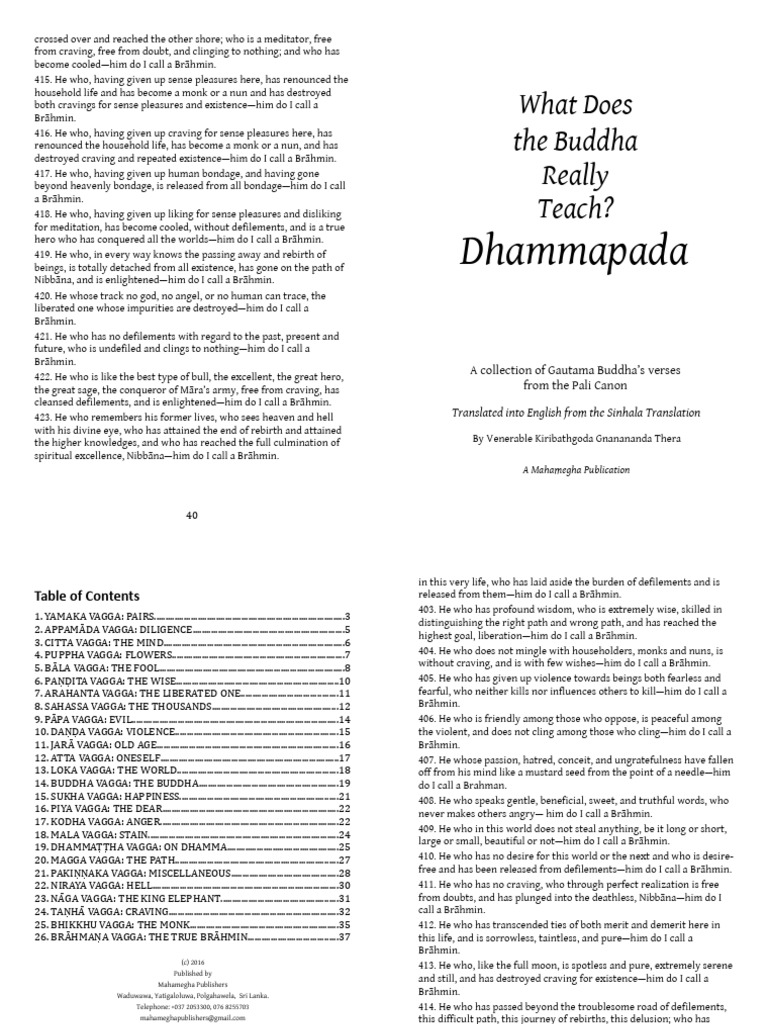 Dhammapada Booklet for A4 Printing | PDF | Enlightenment In Buddhism | Virtue