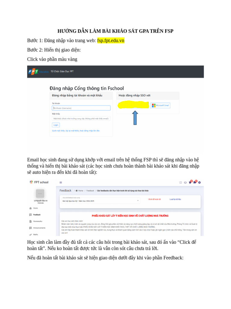 HƯỚNG DẪN LÀM BÀI KHẢO SÁT GPA TRÊN FSP | PDF