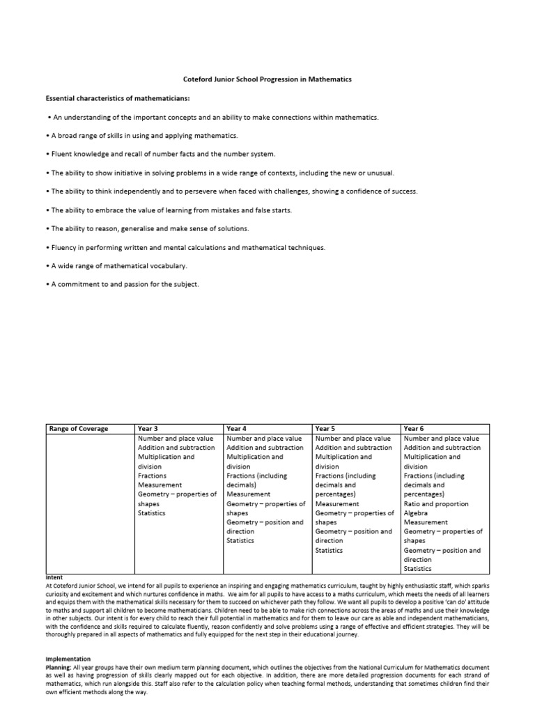 Maths Progression Document 1 (1) 3 | PDF | Multiplication | Numbers