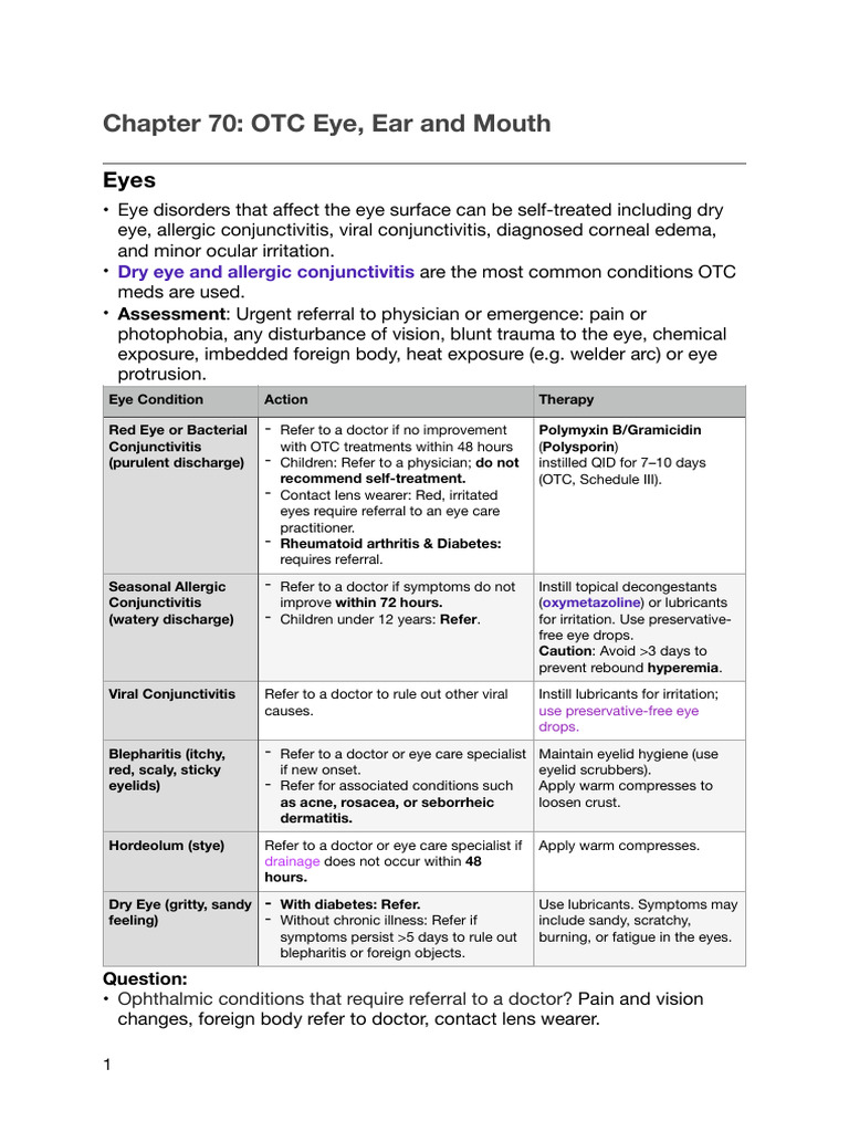 Chapter 70 OTC Eye Mouth Ear | PDF | Contact Lens | Diseases And Disorders
