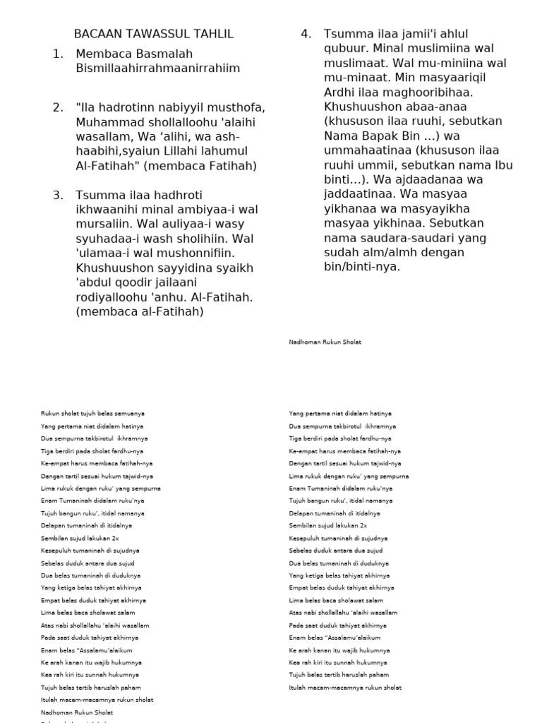 BACAAN TAWASSUL TAHLIL | PDF
