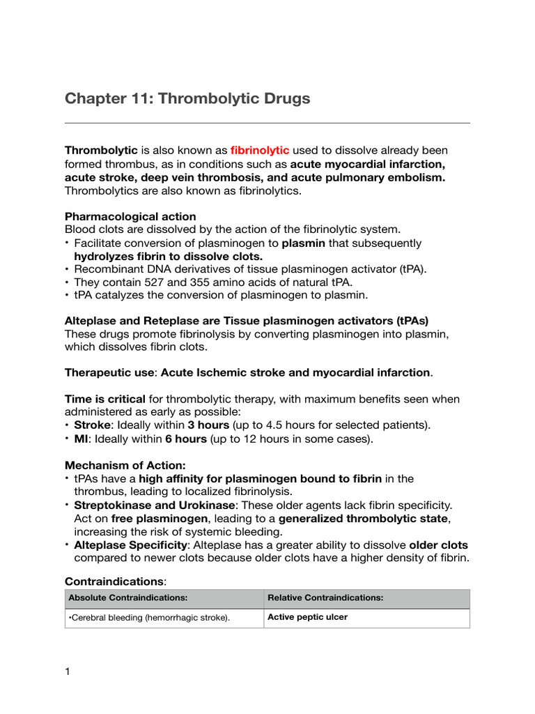 Thrombolytic Drugs: Mechanisms & Contraindications | PDF | Thrombus ...