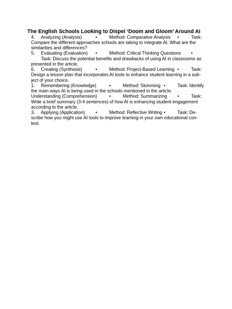 The English Schools Looking To Dispel Doom and Gloom' Around AI | PDF