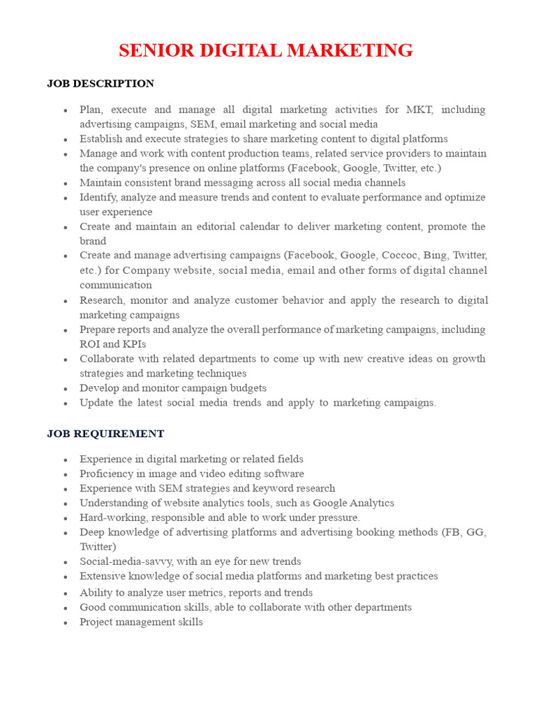 JD - Digital Marketing | PDF