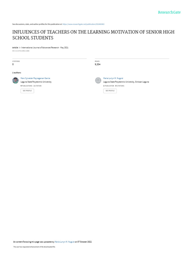 Teacher Influence on Student Motivation | PDF | Motivation | Motivational