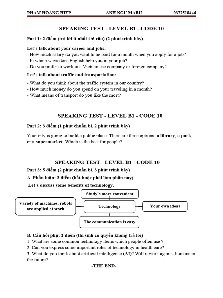 SPEAKING TEST 10 | PDF