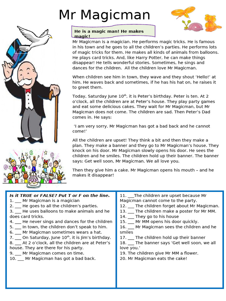 mr-magicman-he-is-special-reading-comprehension-exercises_98901 | PDF | Magic (Illusion ...