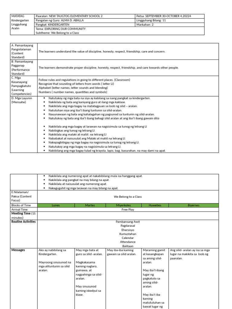 KINDER Week 11 Quarter 2 | PDF