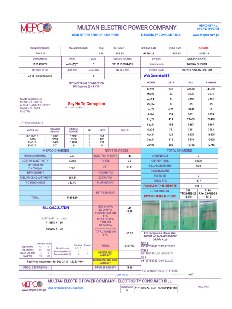 MEPCO ONLINE BILL | PDF | Taxes | Fee