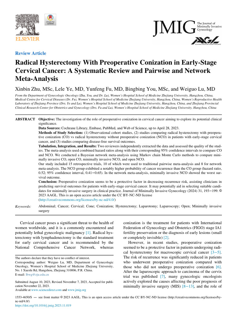 Radical Hysterectomy With Preoperative Conization in Early-Stage ...