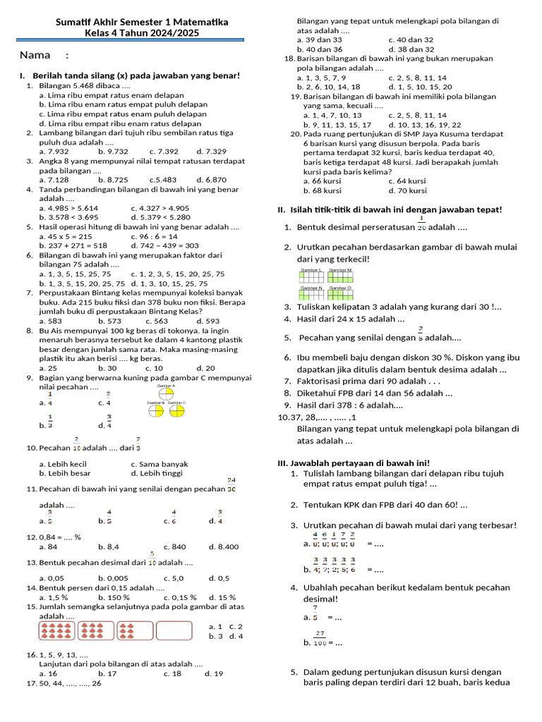 Soal Sumatif Matematika Kelas 4 | PDF
