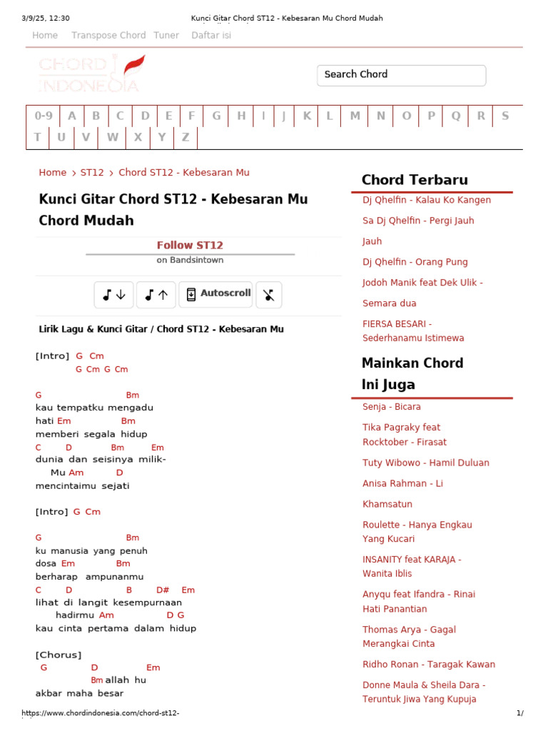 Kunci Gitar Chord ST12 - Kebesaran Mu Chord Mudah © | PDF