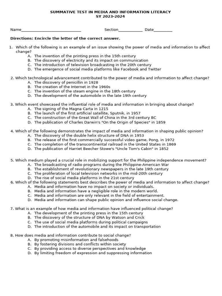 Mil - 4THQ - G2 - 2023-2024 - Summative Ii | PDF | Massive Open Online Course | Educational ...