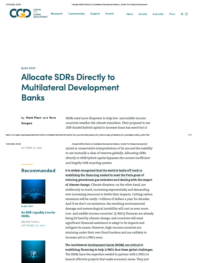 Allocate SDRs to Multilateral Development Banks | PDF | Special Drawing ...