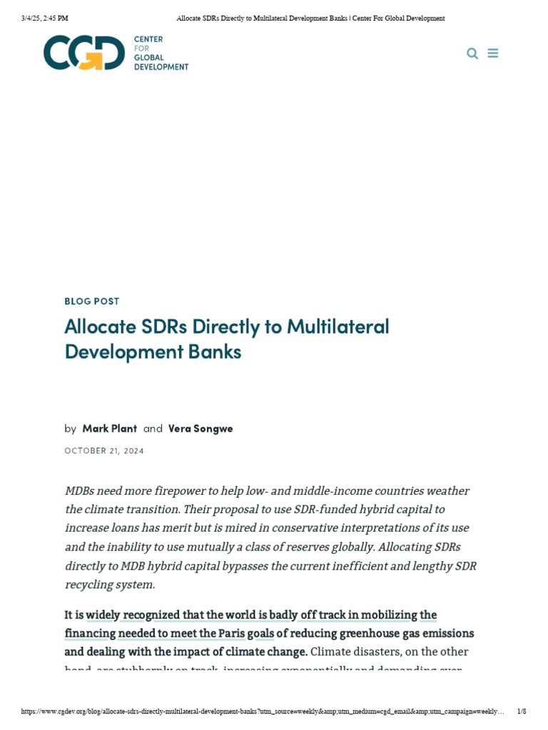 CGD - Allocate SDRs Directly To Multilateral Development Banks - Center ...