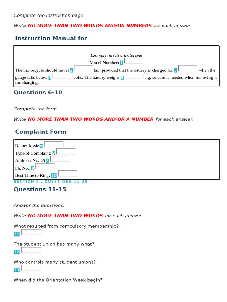 Complete The Instruction Page | PDF