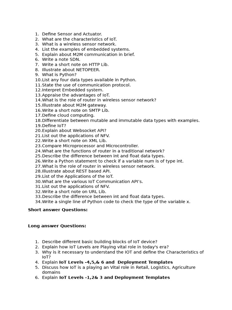 Iot question bank | PDF | Internet Of Things | Information Technology