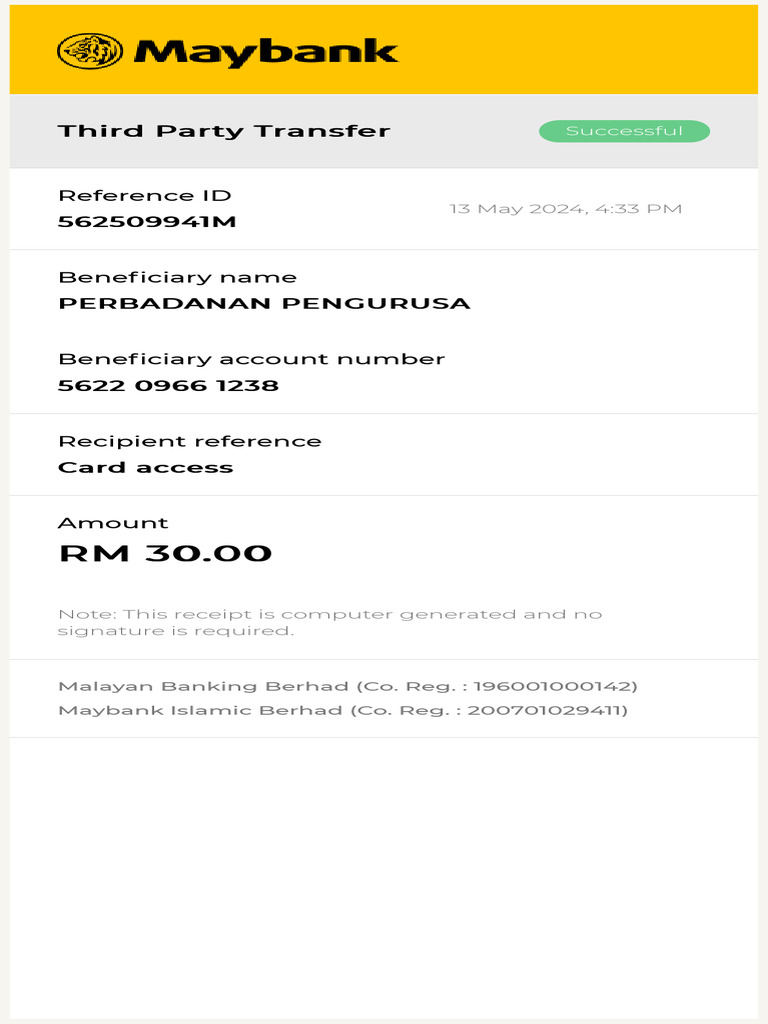 Third Party Transfer Receipt - RM 30.00 | PDF