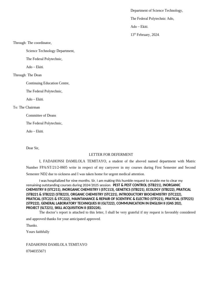 Deferred Letter | PDF