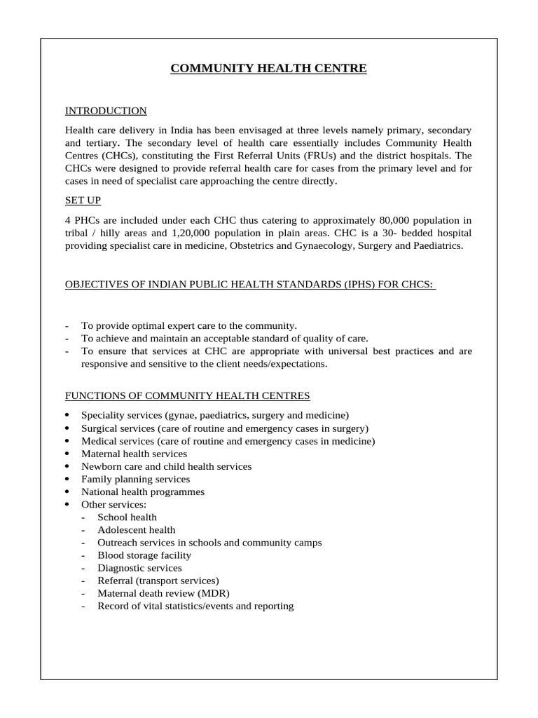 Community Health Centre-1 | PDF | Health Care | Surgery