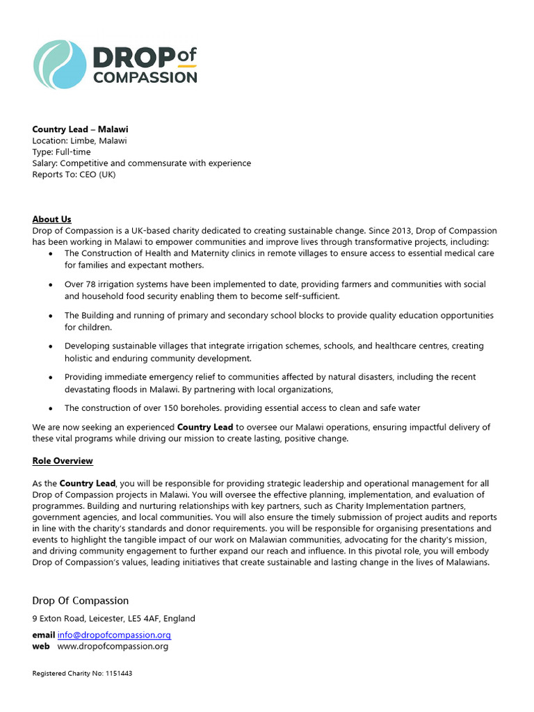 Country Lead Position in Malawi | PDF | Malawi | Leadership