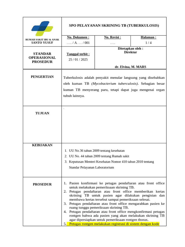 Spo Pelayanan Skrining Tuberkulosis (TB) | PDF