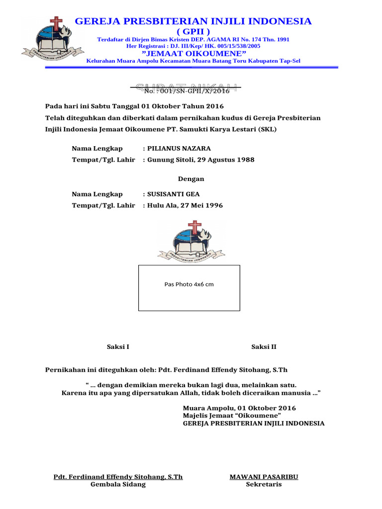 Surat Nikah GPII New | PDF