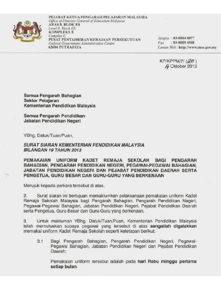Surat Siaran KPM Bil. 19 2013 | PDF