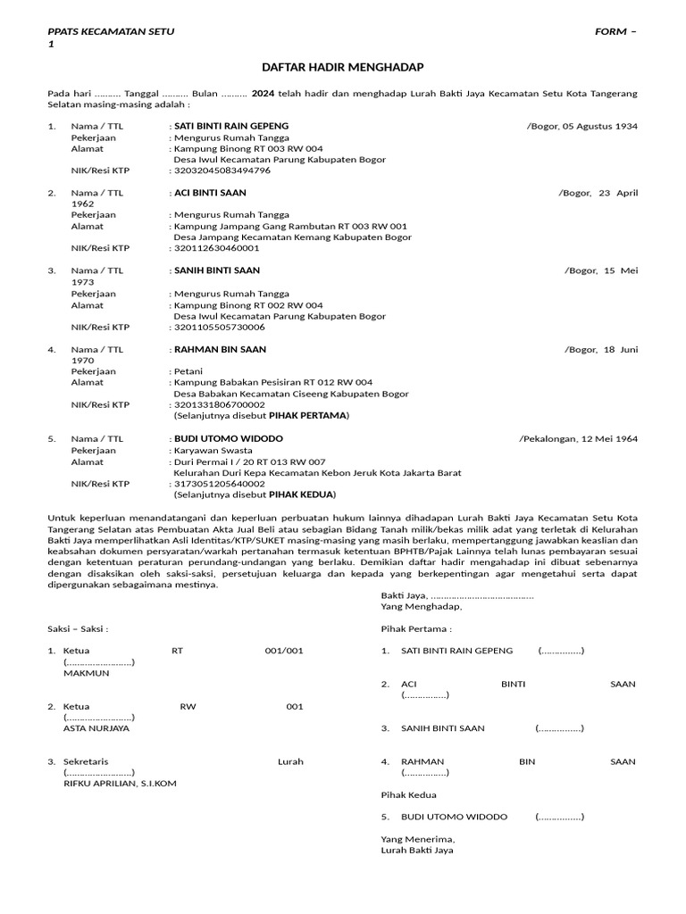 Ppats Kecamatan Setu Siap | PDF
