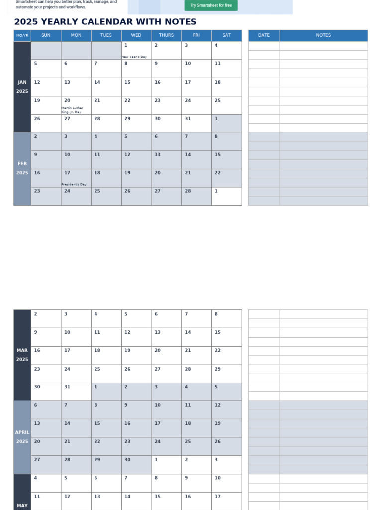 2025 Calendar with Notes and Holidays | PDF | Holidays | Observances
