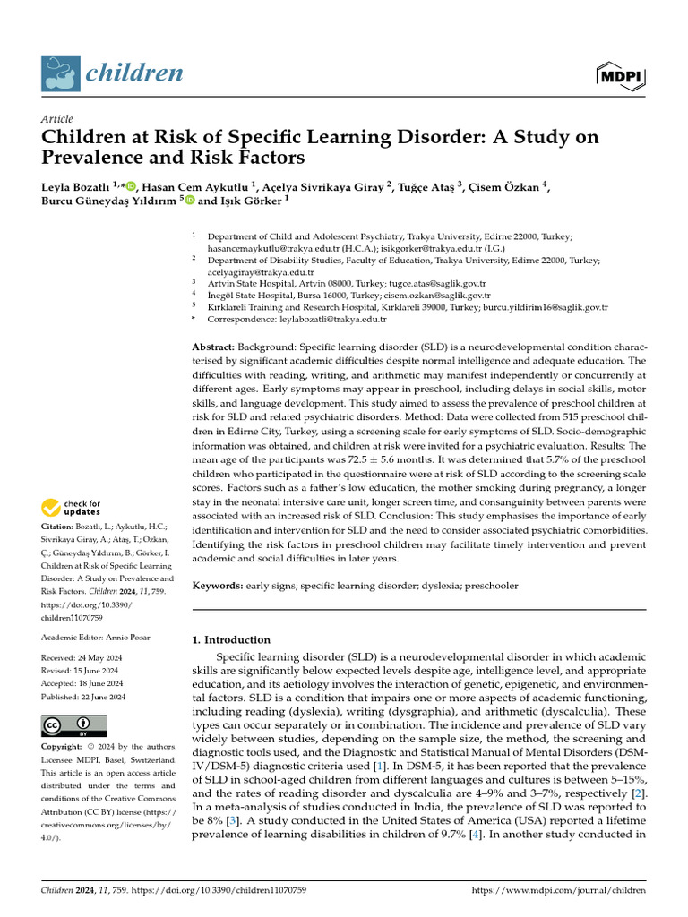 Children at Risk of Specific Learning Disorder | PDF | Learning ...