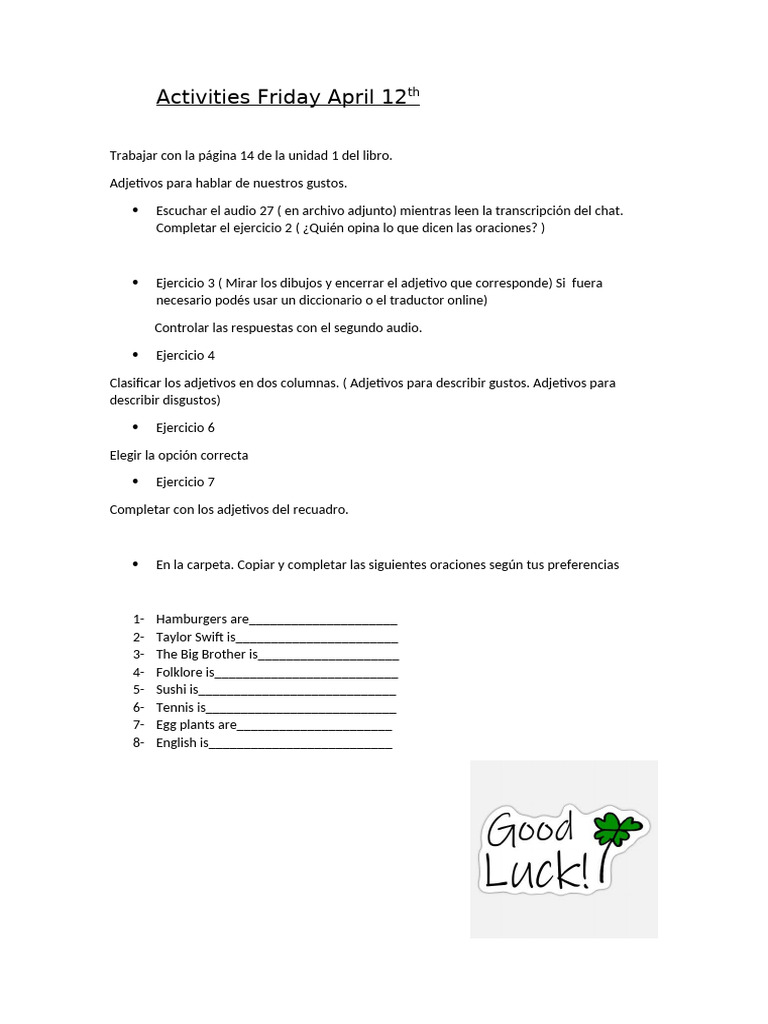 Activities Friday April 12th | PDF