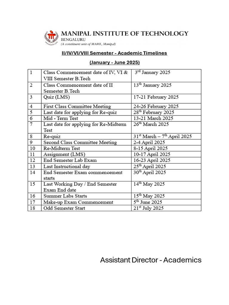 Academic Timelines Jan-June 2025 | PDF