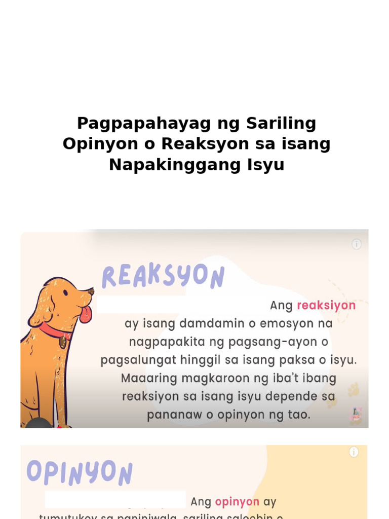Pagpapahayag NG Sariling Opinyon o Reaksyon Sa Isang | PDF
