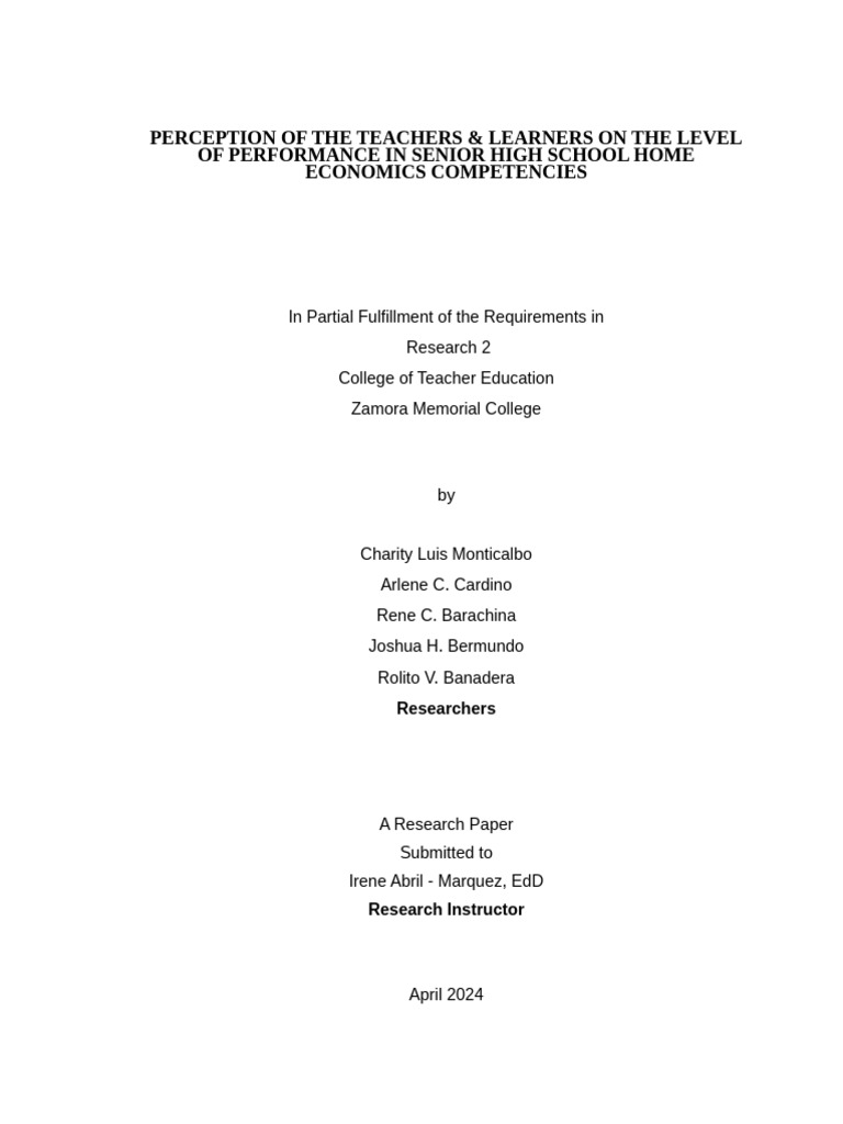 Btled G-4 Research Paper-1 | PDF | Educational Assessment | Home Economics