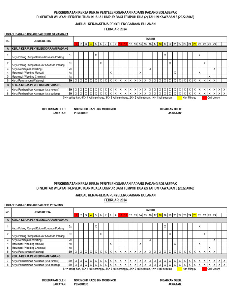 02 2024 JADUAL KERJA BULANAN - KAWASAN 5 | PDF