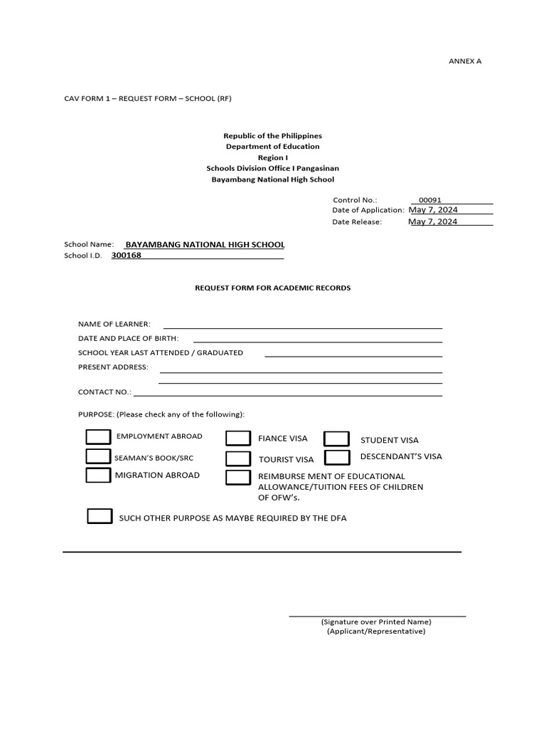 Request Form for Academic Records | PDF
