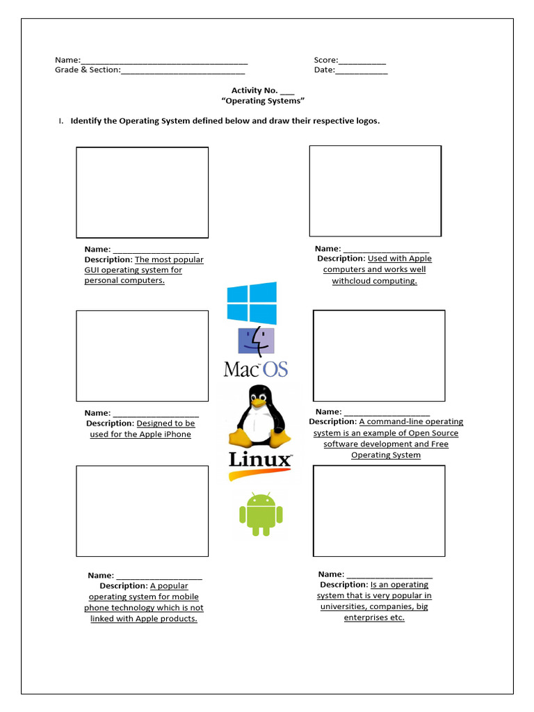 Activity Sheet - Operating Systems | PDF