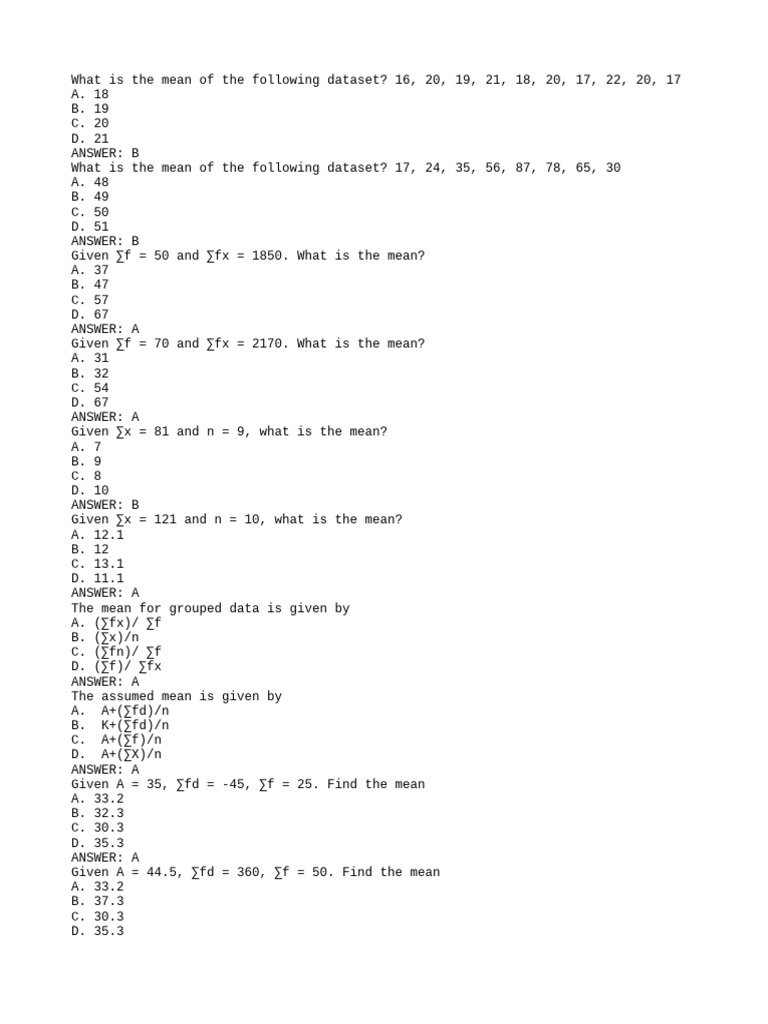 76 Questions | PDF | Standard Deviation | Variance