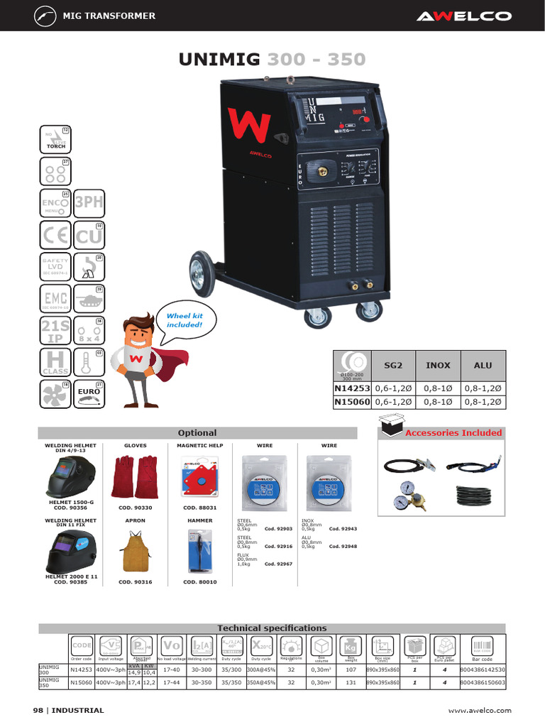 Awelco UNIMIG 350 User Manual | PDF | Electric Heating | Welding