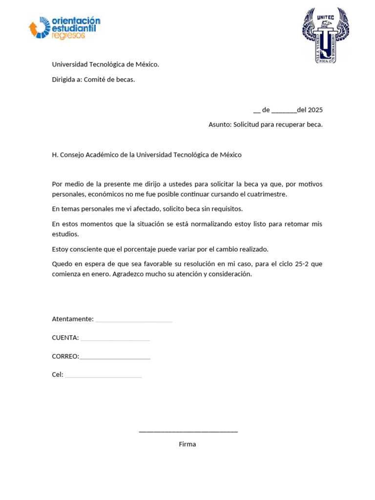 Formato de Beca 2025 | PDF