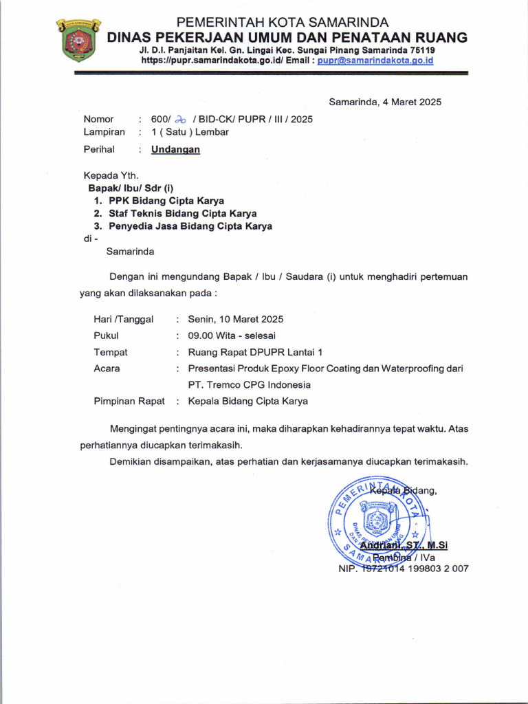 Undangan Presentasi Produk PT. Tremco CPG Indonesia | PDF