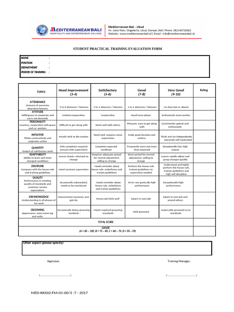 4 EVALUATION FORM NEW | PDF | Performance Appraisal | Psychology