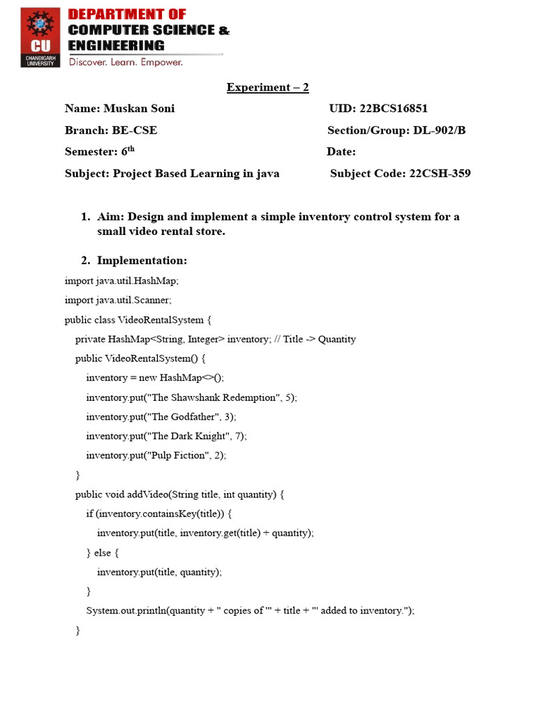 22BCS16851_muskanSoni_java_2 | PDF | Computer Programming | Computing