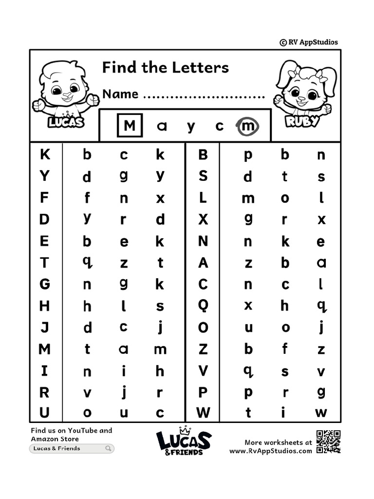 126 Free Printable Worksheets For Kids Find Alphabet Letters Worksheet ...