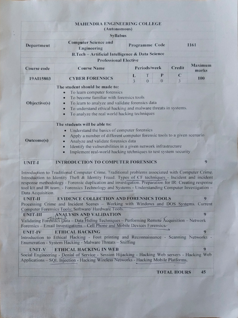 Cyber Forensics Syllabus | PDF | Computer Forensics | Security Hacker