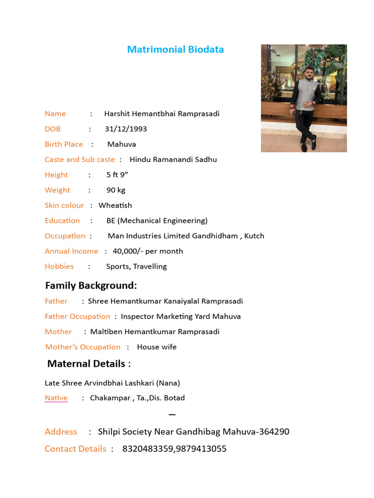 Harshit Ramprasadi - Biodata | PDF