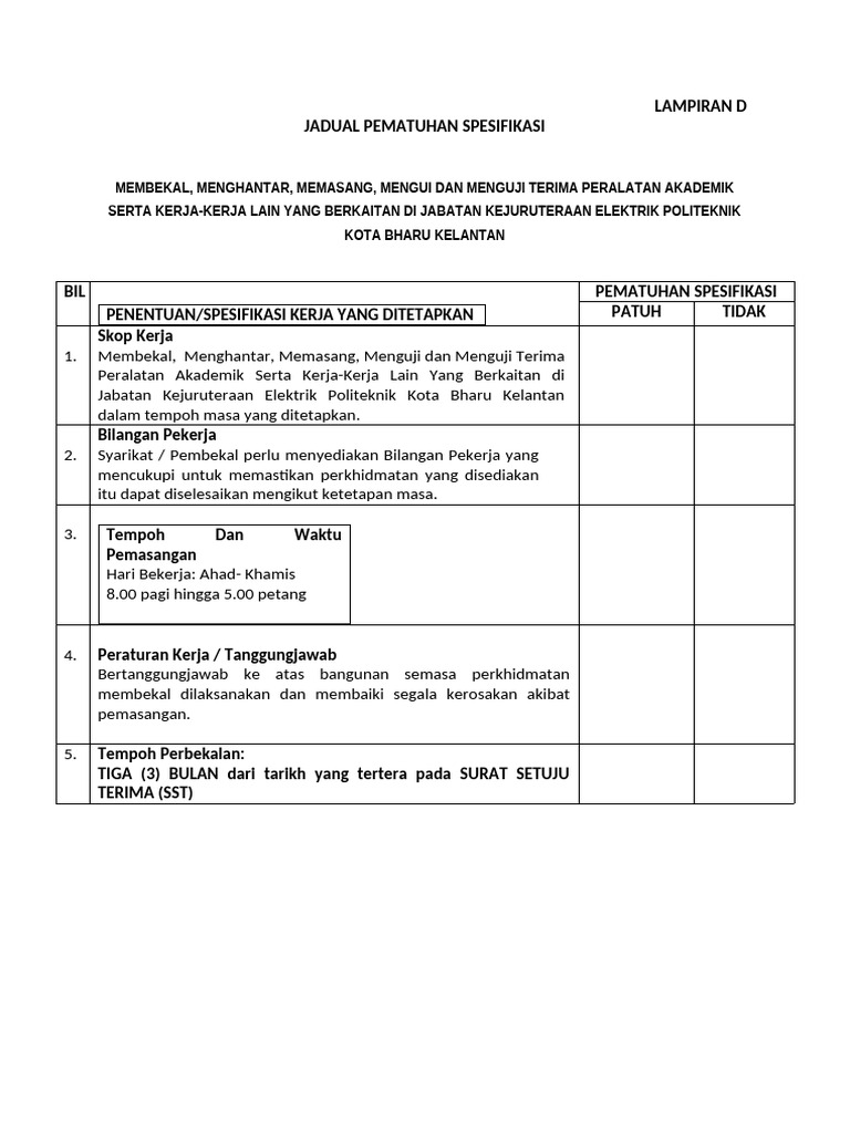 Pematuhan Spesifikasi Peralatan Akademik | PDF | Alternating Current ...