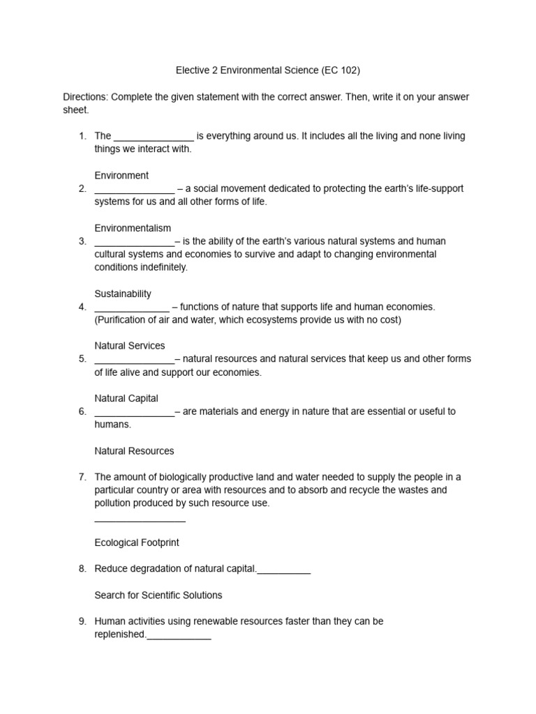 Elective 2 Environmental Science (EC 102) | PDF | Natural Environment | Ecosystem
